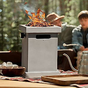 Portable Tabletop Fireplace Propane Gas Fire Pit, Concrete Outdoor Smokeless Fire Bowl, 10 inch, 10,000 BTU with CSA Certification for Camping, Patio, Outdoor Heating and Bonfire (Square-Light Gray)