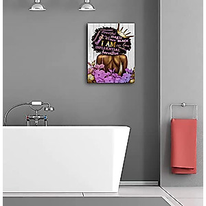 Black Queen Wall Art African American Canvas Wall Art Black Women Purple Flowers Inspiritional Quotes Poster Abstract Contemporary Canvas Prints Painting for Living Room Bathroom Bedroom Decor Home Decorations, 16x24 inches, No Frame
