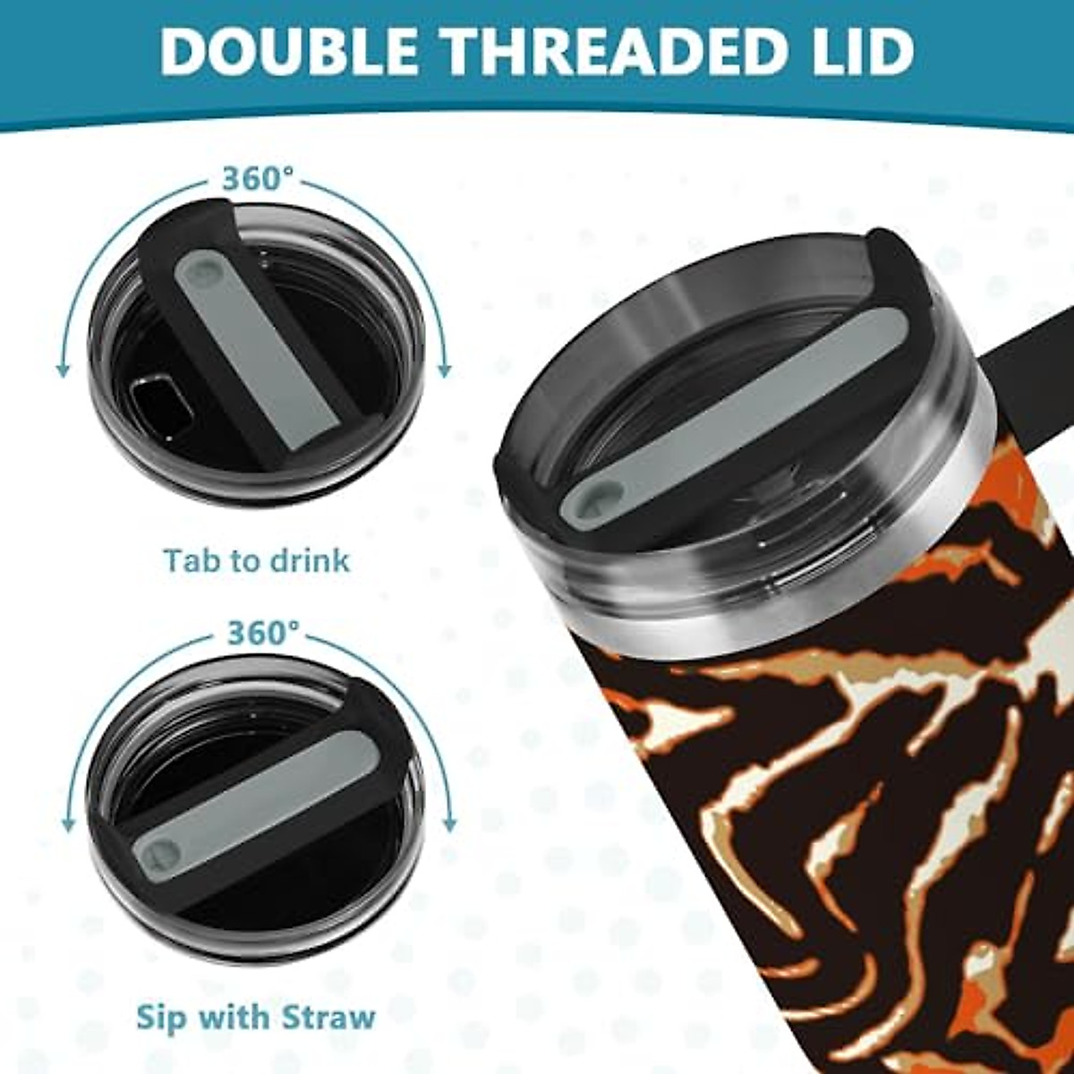Yasala Car Tumbler with Handle Brown Orange Zebra Print Travel Mug Coffee Cup Insulated Beverage Container Mega Cup for Hot Cold Drinking Thermos Water Bottle Cupholder Friendly 40 oz
