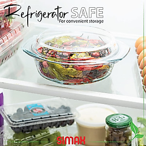 Simax Casserole Dish with Lid, 2 Quart Round Glass Casserole Dishes for Oven with Lid and Handles, Baking Dishes for Oven Covered Bowl for Cooking, Baking, Serving, Microwave, Dishwasher, and Oven Safe Cookware