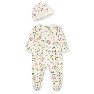 Little Me Baby Clothes & Outfits - Girls One Piece Hat & Footed Sleeper Pajamas - 3 Months, Ivory Spring Floral