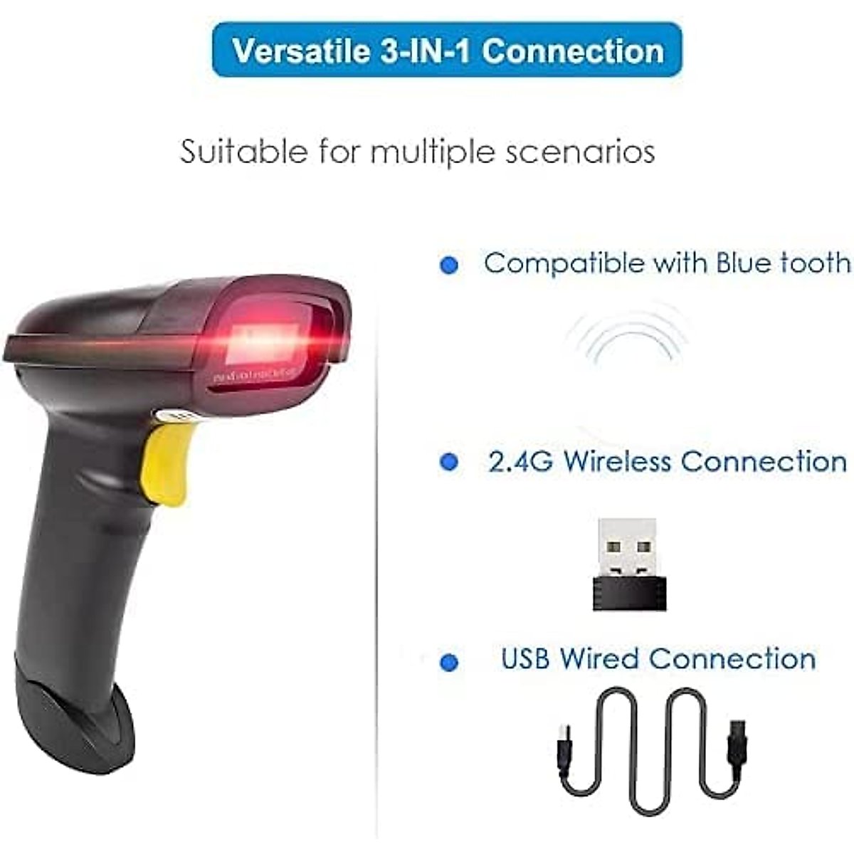 NETUM 2D Barcode Scanner, Compatible with 2.4G Wireless & Bluetooth & USB Wired Connection, Connect Smart Phone, Tablet, PC, 1D Bar Code Reader Work for QR PDF417 Data Matrix NT-1228BL