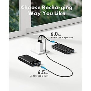 Portable Charger with Built in Cables, Portable Charger with Cords Wires Slim 10000mAh Travel Essentials Battery Pack 6 Outputs 3A High Speed Power Bank for iPhone Samsung Pixel LG Moto iPad