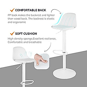 Miereirl Bar Stools Set of 2 Morden Height Counter Bar Stools with Polypropylene Back and Leather Seat，Swivel Adjustable Stool Chair for Home Kitchen Island-White
