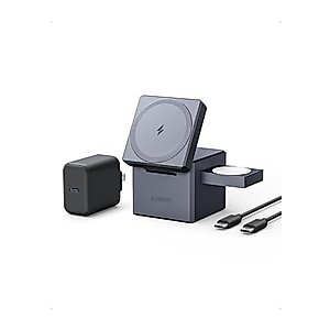 Anker MagSafe Charger Stand,Anker 3-in-1 Cube with MagSafe, 15W Max Fast Charging Stand, Foldable Wireless Charger for iPhone 15/14/13, Apple Watch S1-8/Ultra, AirPods (30W USB-C Charger Included)