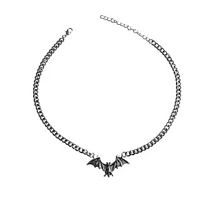 KURTCB Bat Necklace Gothic Punk Cool Heavy Chain Choker Cyber Animal Wing Pendant Necklace for Women Halloween Jewelry