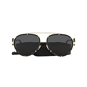 Versace VE 2232 143887 Black Metal Aviator Sunglasses Grey Lens