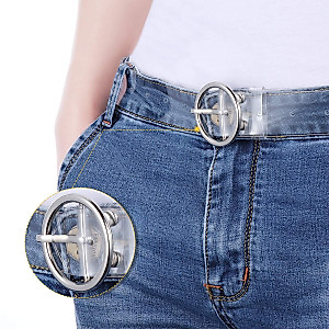 FENICAL Women Belt Joker Resin Plastic Full Transparent Belt Round Shape Buckle Belt Jeans Accessories, 1