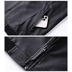 Maiyifu-GJ Men Stand Collar Leather Jacket Winter Warm Faux Leather Motorcycle Jackets Casual Pu Zip Up Bomber Biker Coat (Black,5X-Large)