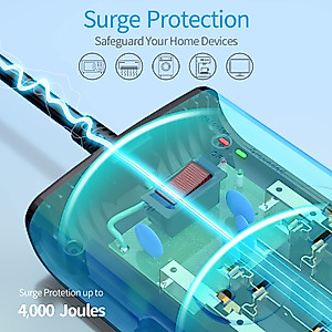 Power Strip with PD 20W USB C Port, Wohtr Surge Protector with 10 AC Outlets & 4 USB Ports (1 USB-C, 3 USB-A), 1875W/2370J, 6ft Heavy Duty Extension Cord, Flat Plug,Wall Mount, Overload Protection