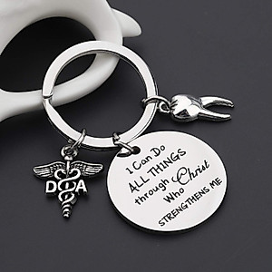 LQRI DA Gift Dental Assistant Keychain I Can Do All Things Through Christ Who Strengthens Me Keychain Dental Assistant Jewelry Dentist Gift DA Graduation Gift (sliver)