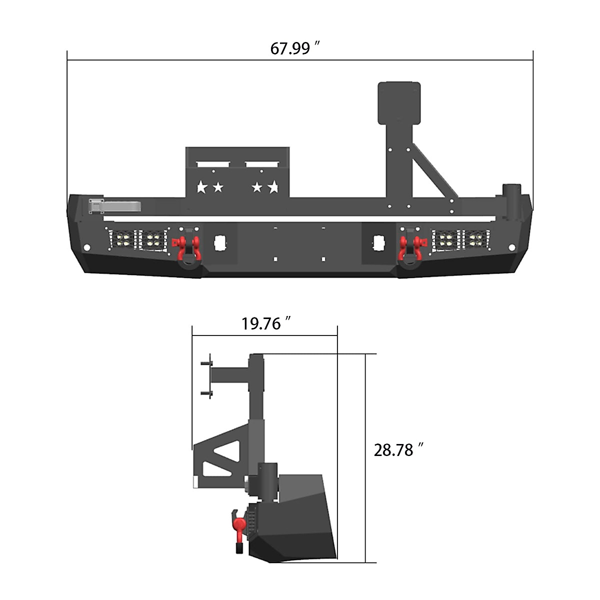 LUYWTE New Black Texture Steel Rear Bumper With Spare Tire Carrier&Sensor holes&D-Rings For 2005-2015 Tacoma