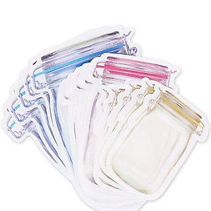 Vos Risus 30 Pcs Mason Jar Bottle Pattern Zipper Airtight Seal Bags Reusable Portable Food Snack Saver Storage Bags for Travel Picnic Camping