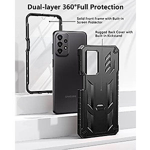 FNTCASE for Samsung Galaxy A23 5G Case: Heavy Duty Rugged Military Grade Shockproof TPU Full Protective Shell with Kickstand Durable A23 4G LTE Phonecase Cell Phone Cover Black