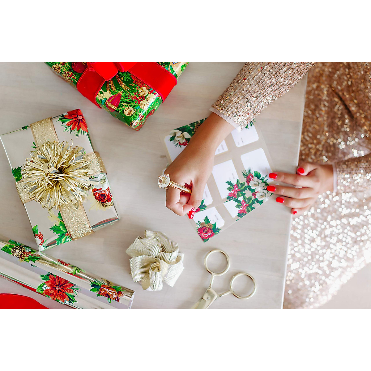 Papyrus Vintage Christmas Wrapping Paper Set, Holiday Traditions (2 Rolls 40 sq. ft., 3 Bows, 1 Ribbon, 3 Gift Tags, 12 Labels)