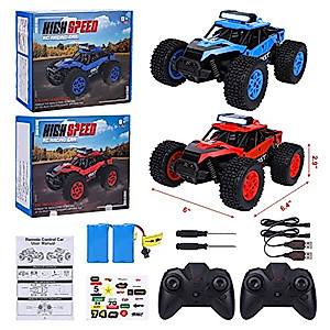 Remote Control Car,1:20 Scale RC Stunt Car,2WD High Speed 25 Mph All Terrains Monster Truck Electric Toy Off Road RC Toy Cars Crawler with LED Headlight for Xmas Birthday Gift Adults,Kids(Blue/Red)