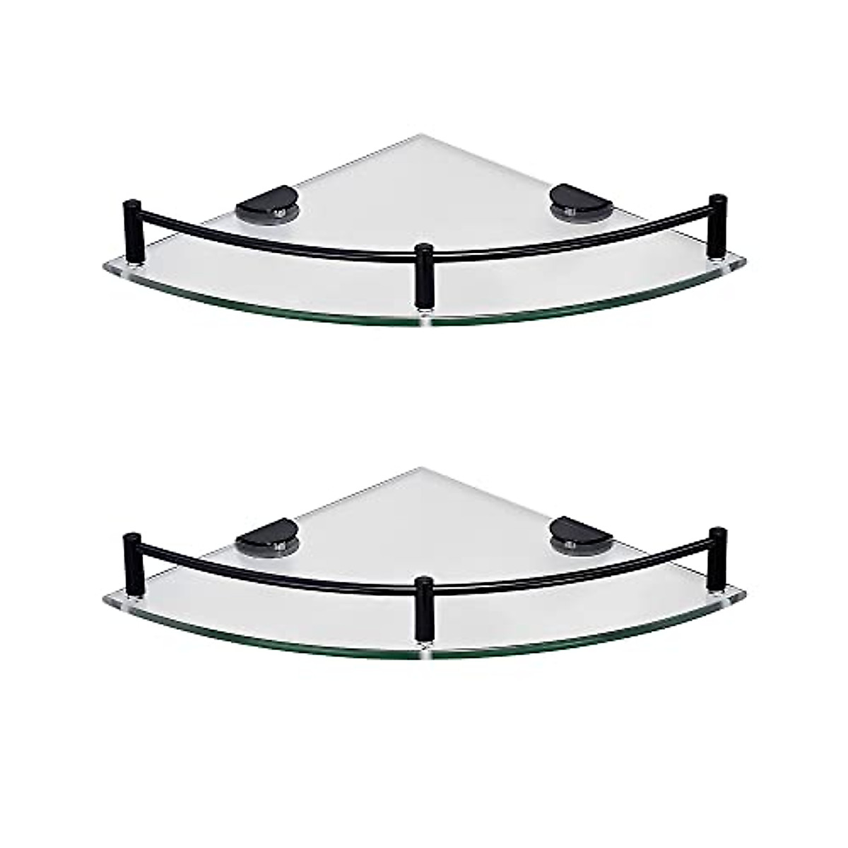 Paradmas Glass Corner Shelf 2 Pack - Floating Bathroom Shelves Tempered Glass Shelf with Rails SUS 304 Stainless Steel Wall Mounted Shower Organizer, 24cmx24cm 6mm, Black