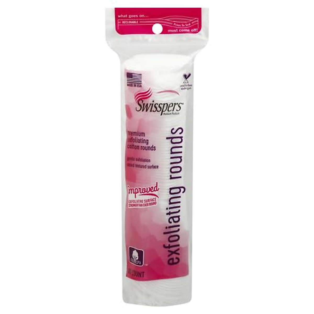 Swisspers Premium Exfoliating Rounds, 2 Distinct Raised Textured Surface, Cotton Facial Pads, 80 Count Re-closable Bag