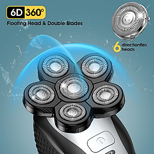 Bald Head Shaver for Men,Electric Razor for Men,5 in 1 Waterproof Wet/Dry Mens Grooming Kit,Electric Head Razor with Nose Trimmer,Brush,Massager