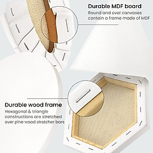 ARTEZA Stretched Canvas, Multipack of 20, Round, Oval, Triangle, and Hexagonal Canvas, Blank White Canvas Boards for Acrylic, Oil and Gouache Painting