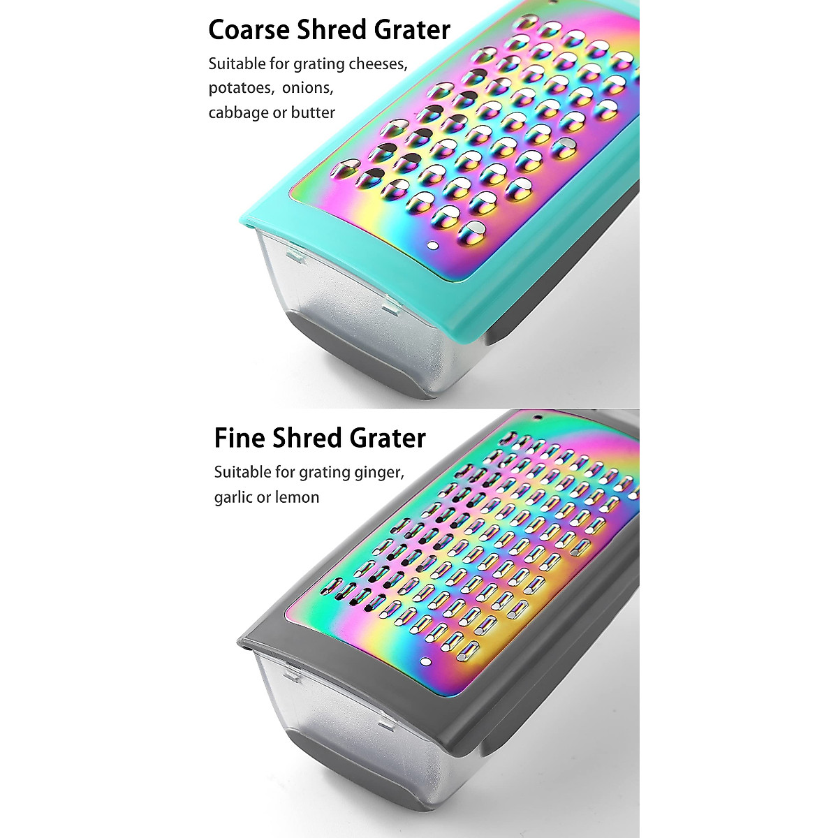 KYA37 Rainbow Titanium 12-Piece Stainless Steel Kitchen Knives Set with Sheath + Marco Almond MA63 Graters for Kitchen