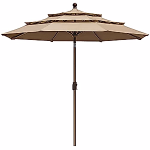 EliteShade USA 10-Year-Non-Fading Sunumbrella 9Ft 3 Tiers Market Umbrella Patio Umbrella Outdoor Table Umbrella with Ventilation,Heather Beige