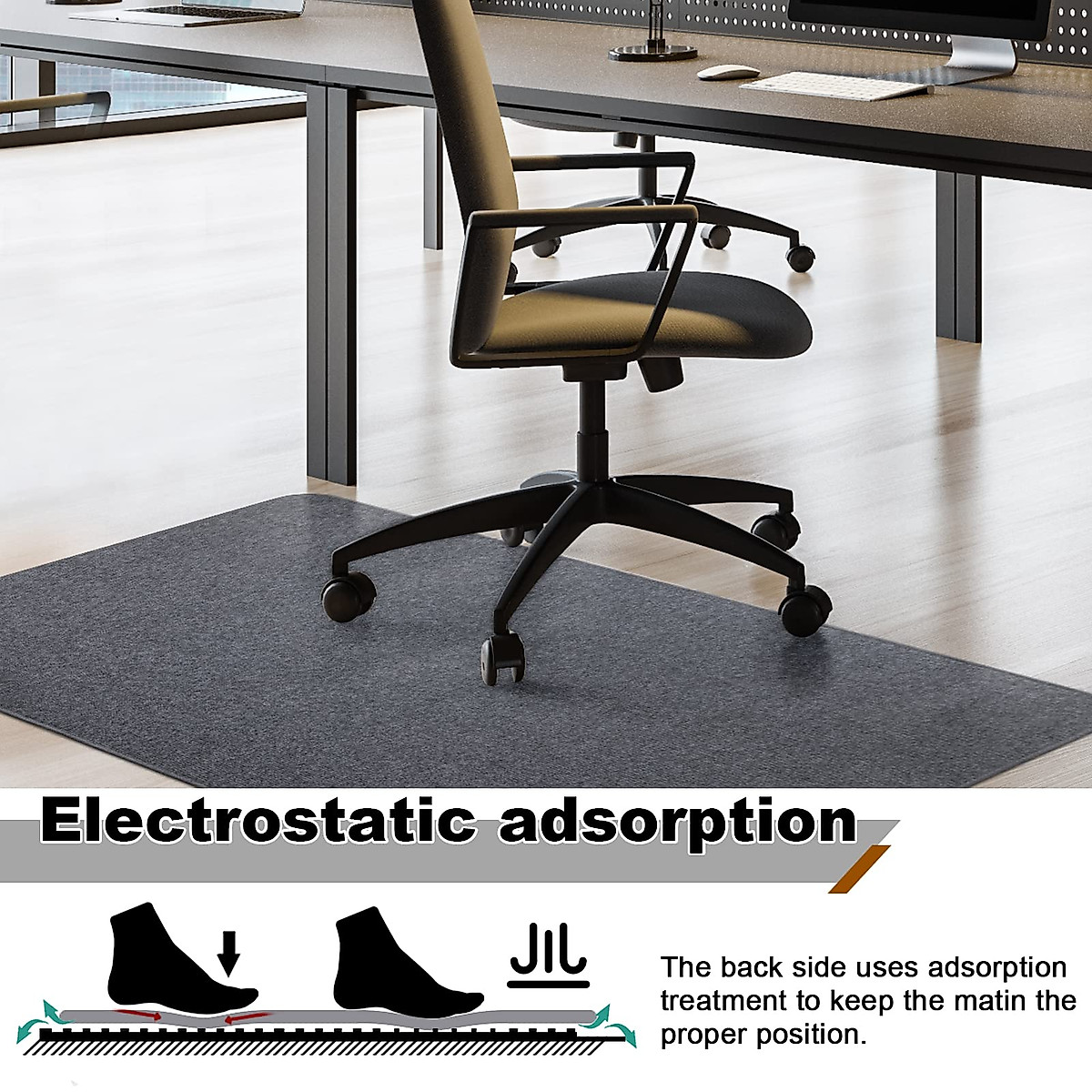 CELION Edging Office Chair Mat for Hardwood & Tile Floor, 55"x35" Computer Gaming Rolling Chair Mat, Under Desk Low-Pile Rug, Large Anti-Slip Floor Protector for Home Office (Dark Grey, 55" x 35")