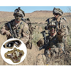 AOUTACC Airsoft Half Face Mask Steel Mesh and Goggles Set, Skull Tactical Masks Protection Gear for Paintball BBS CS Nerf Game Cosplay Halloween Costume Accessories (Tan Camo)