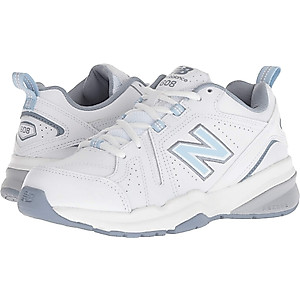 New Balance Women's 608 V5 Casual Comfort Cross Trainer, White/Light Blue, 7.5 Narrow