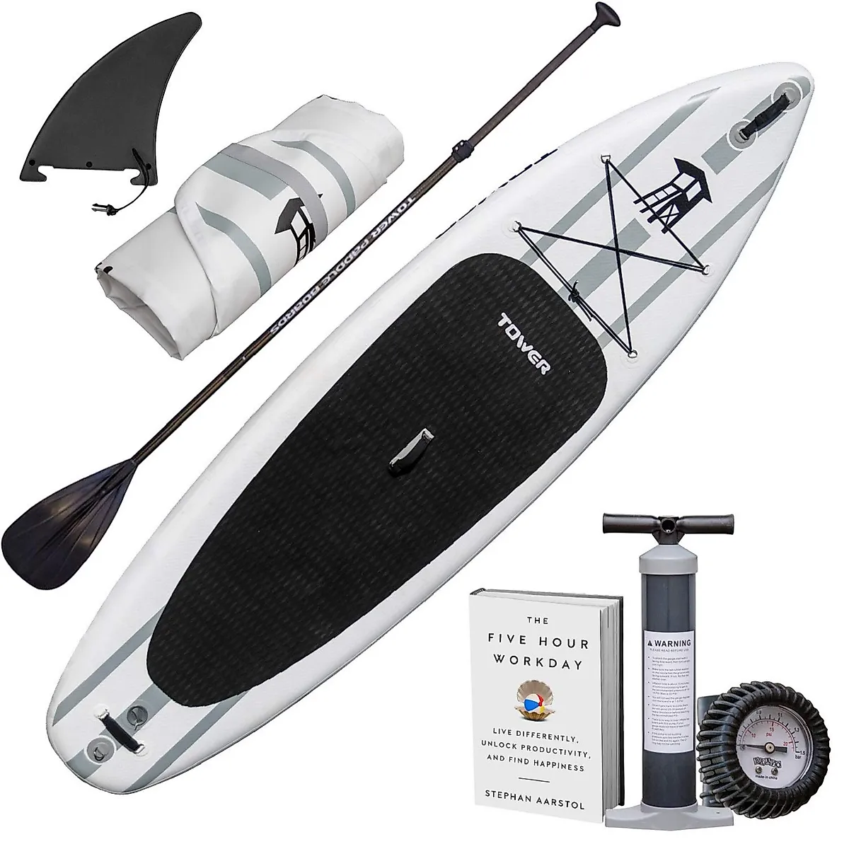 TOWER Inflatable 10’4” Stand Up Paddle Board - (6 Inches Thick) - Universal SUP Wide Stance - Premium SUP Bundle (Pump & Adjustable Paddle Included) - Non-Slip Deck (Adventurer 2-10'4")