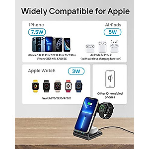 Wireless Charging Station for Multiple Device Apple - 3 in 1 Wireless Charger Stand Dock for Apple Watch 7/SE/ 6/5/4/3/2, Airpods 3/2/Pro, iPhone 13 Pro/13/12Pro/12/11 Certified Phones