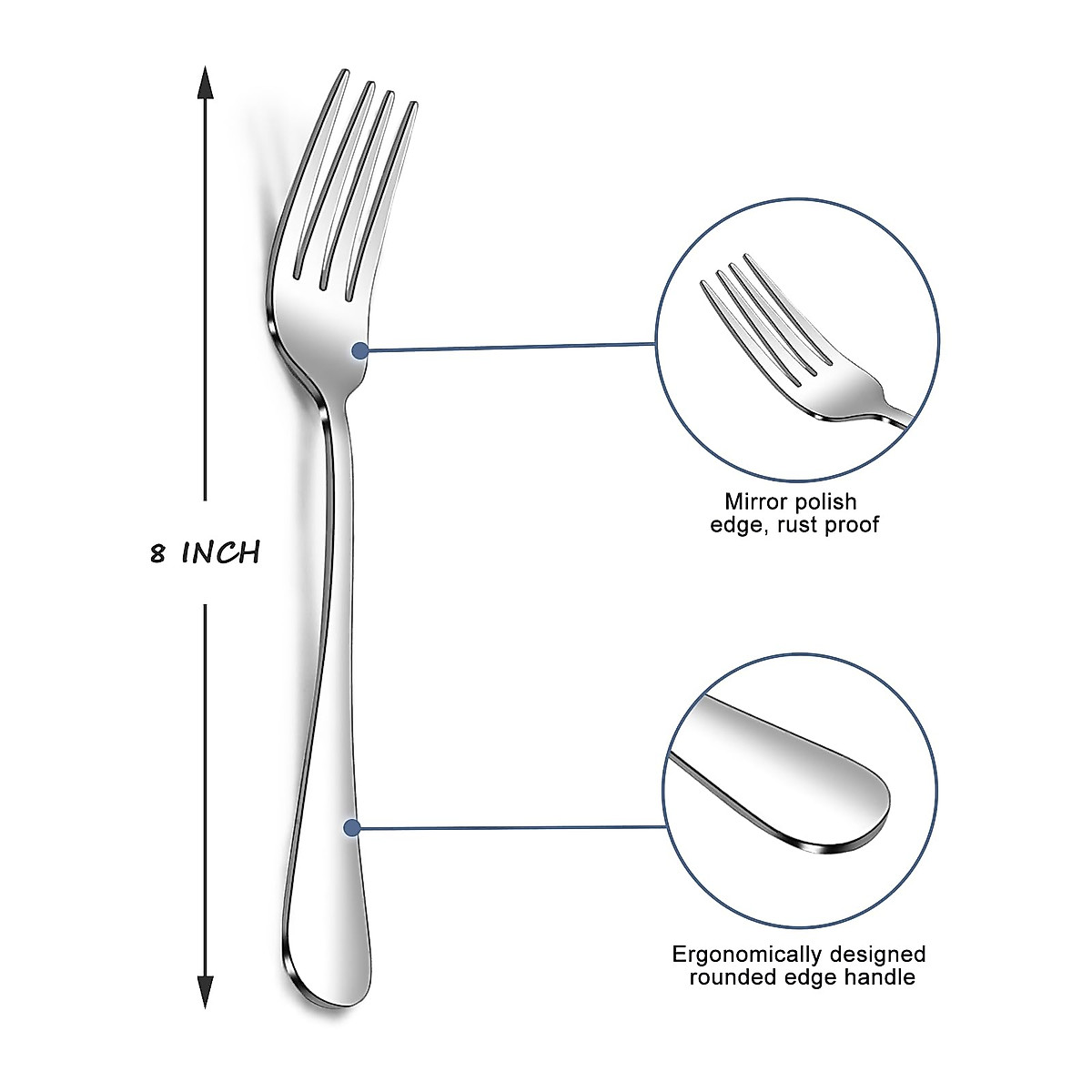 Stainless Steel Dinner Forks, Set of 12 Top Food Grade Stainless Steel Silverware Forks,Mirror Finish & Dishwasher Safe,8 Inches,Use for Home Kitchen Party Restaurant.