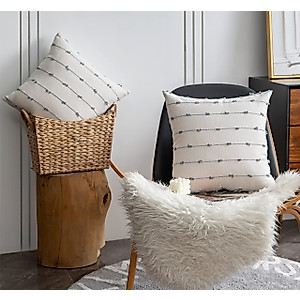 Caflife Boho Throw Pillow Covers 18x18 inches Beige and Grey, Set of 2 Modern Farmhouse Decorative Pillow Covers for Couch Bed, Living Room