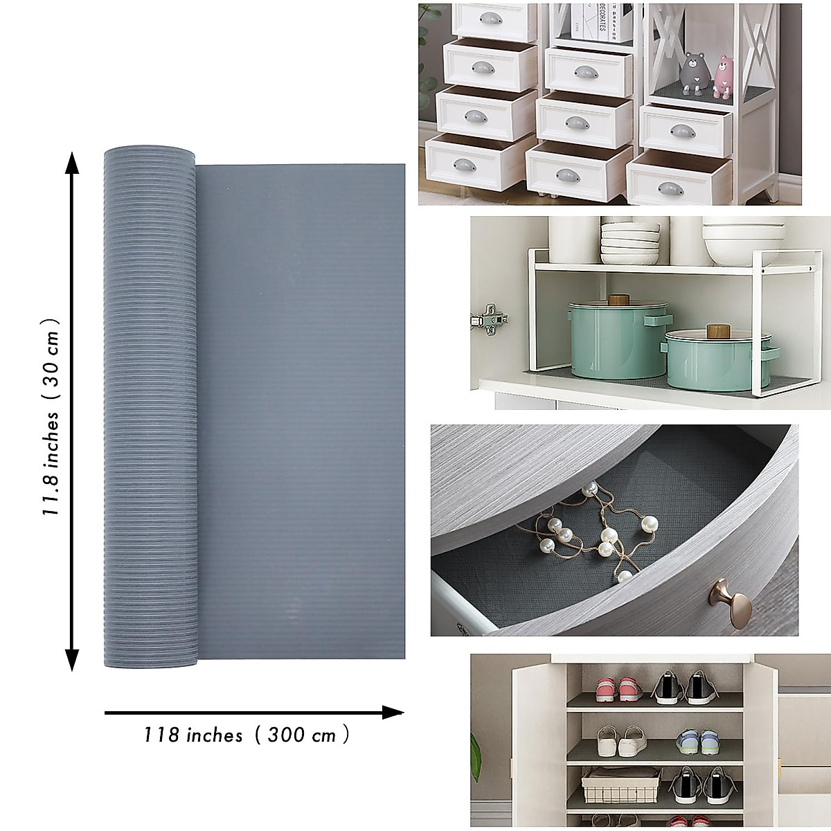KAVUNION Shelf Liner 11.8 Inches x 9.8 FT Non-Slip Cabinet Liner, Easy to Cut and Install, Washable Oil-Proof and Protective Surface for Kitchen Cabinet,Drawer,Shelves,Refrigerator,Storage,Desks,Gray