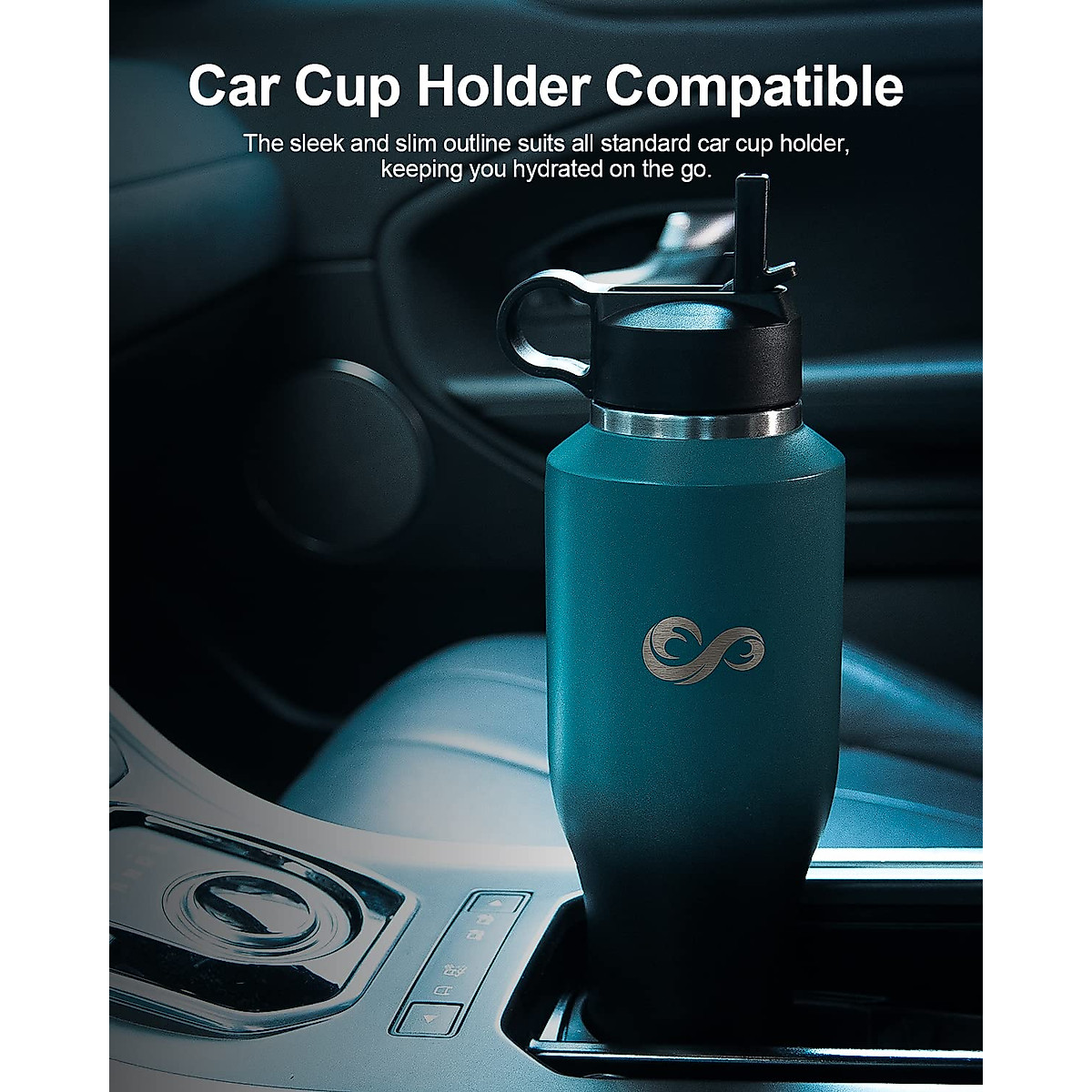 INSPI 40oz Insulated Water Bottle Fits in Car Cup Holders, Stainless Steel Water Bottle Tumbler with Straw Spout Lid & Stickers, Double Wall Travel Flask Keep Cold for 24 Hrs, Hot for 12 Hrs, Indigo