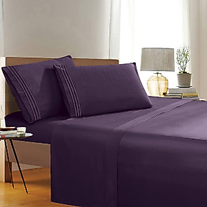 Elegant Comfort 1500 Thread Count Wrinkle & Fade Resistant Egyptian Quality 4-Piece Ultra Soft Luxurious Bed Set Includes Flat, Fitted Sheet and 2 Pillowcases, Full, Boysenberry