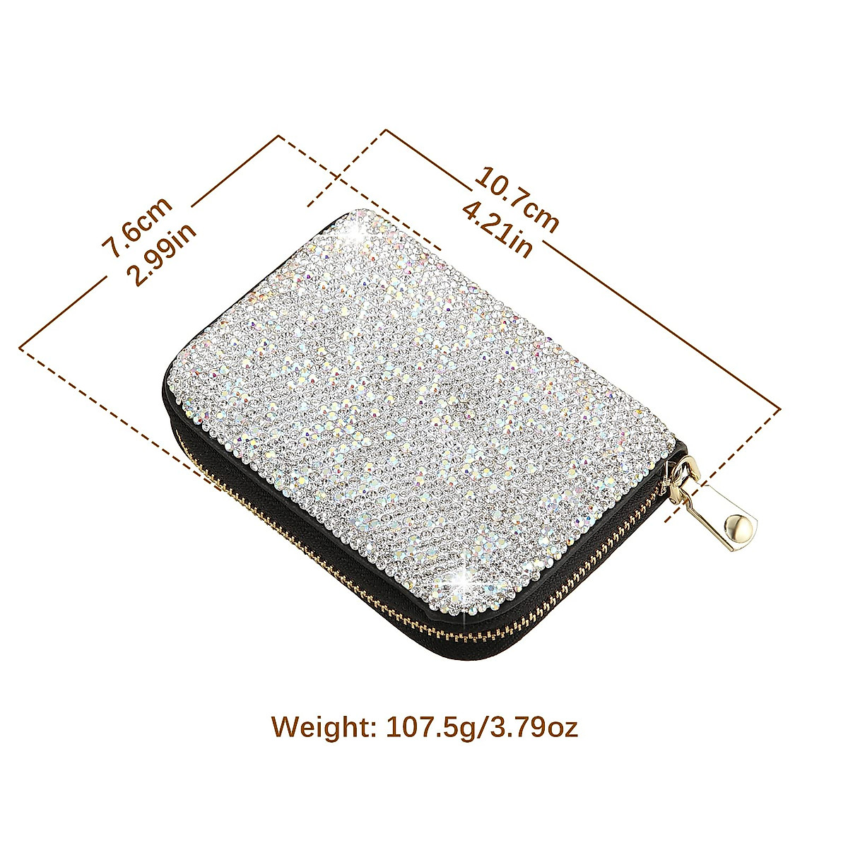 AsAlways RFID Rhinestone Credit Card Holder Multilayer Zipper Case Bling Crystal Slim Small Wallet for Women