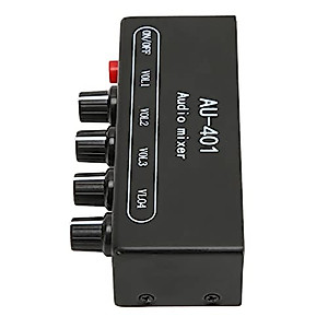 Audio Mixer,Sound Mixer,Stereo Mixer,4 in 1 Out Stereo Mixer,4 in 1 Out Independent Volume Control 3.5mm Mini Sound Mixer,Long-Range Connectivity,for Headphone Amplifier PC,Black