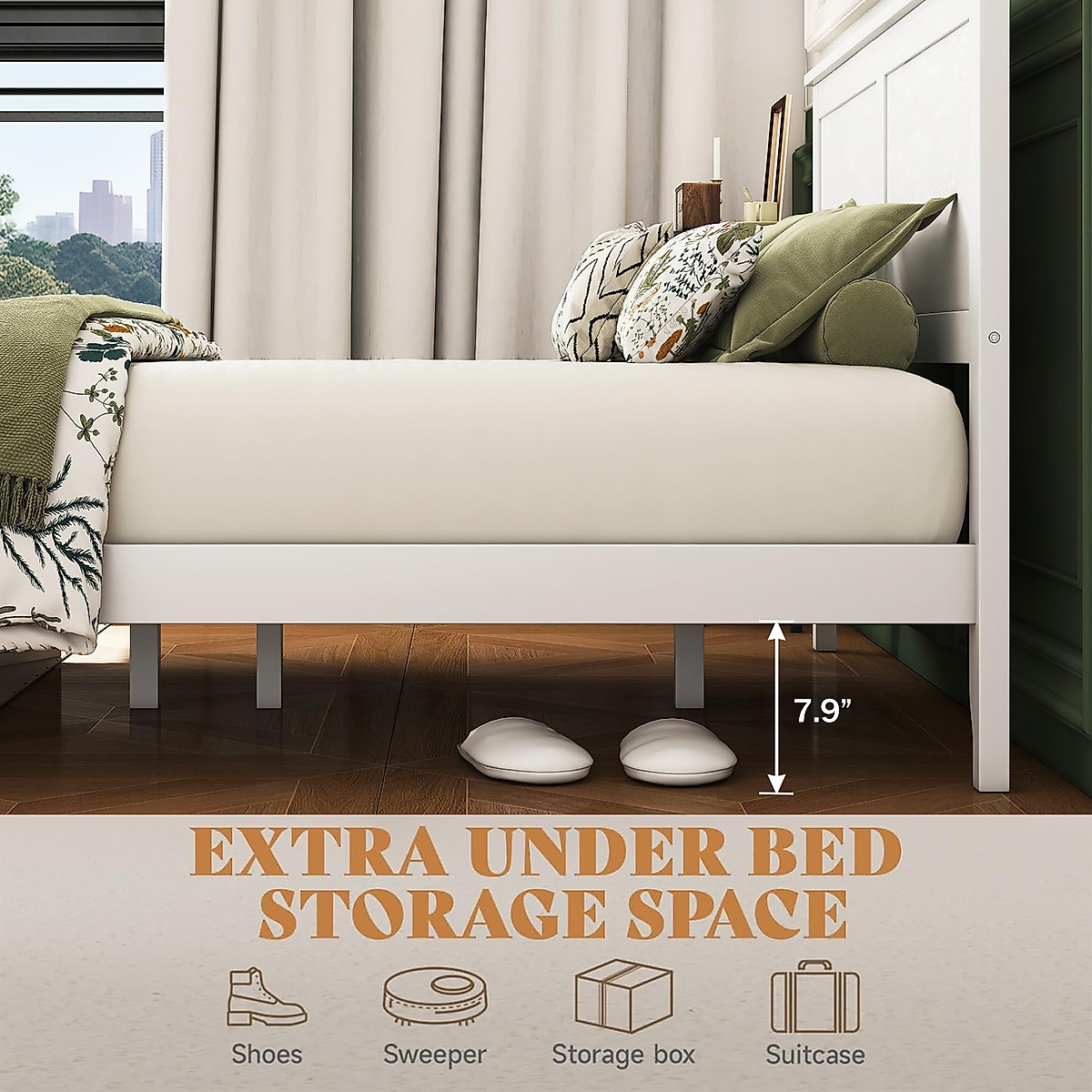 White Full Bed Frame with Headboard and Footboard , Full Size Platform Bed with Wood Slats Support , Wood Kids Full Size Bed Frame for Boys, Girls ,No Box Spring Needed (Full ,White)