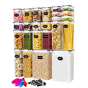 Airtight Food Storage Containers, 24 Pcs Kitchen Pantry Organization and Storage, Large Plastic Cereal Containers with Lids, Containers for Food, Rice, Flour, Cereal, Include Measuring Spoons, Labels