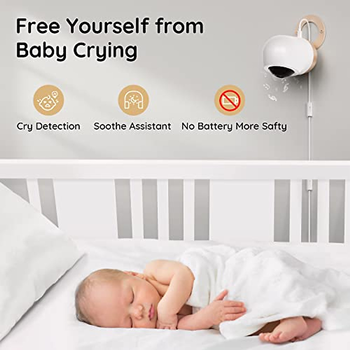 ebemate 1080P Smart Baby Monitor Camera,AI Video Baby Monitor with HD Video & Audio No Glow Night Vision,Soft Night Light,Temp & Humidity Sensors & Two-Way Talk Audio Cam Baby Monitoring-U1 Plus