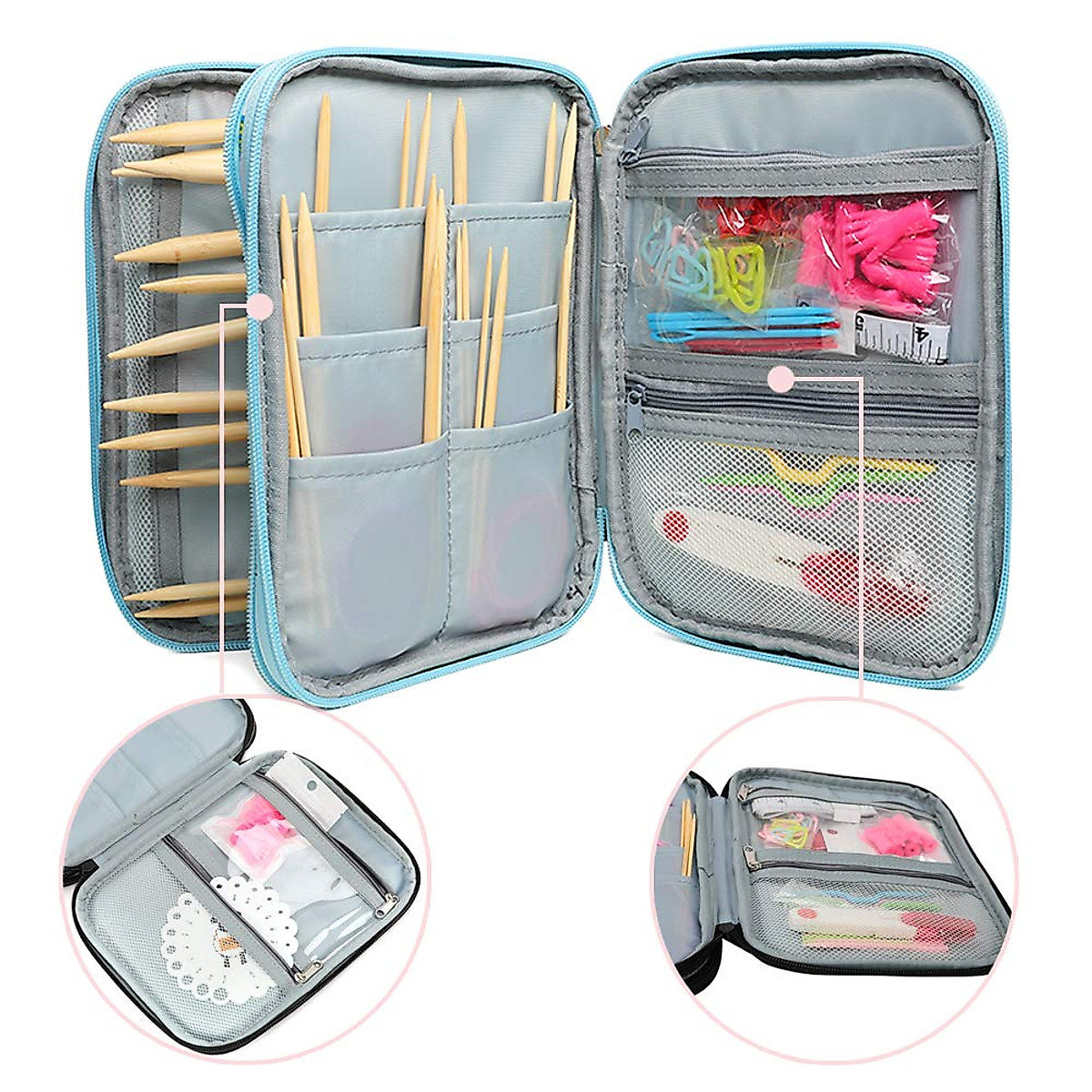 Coopay 62pcs Bamboo Circular Knitting Needles Set for Beginner, 18 Pair Circular Needles with Cable for Weaving Flat & Round Yarn Project, Knitting & Crochet Supplies with Case, 24 inch Sweater Needle