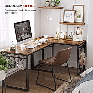 VASAGLE Computer Writing Desk, 47 Inch Office Study Table, Work from Home, with 8 Hooks, Metal Frame, Industrial, 47.2", Rustic Brown