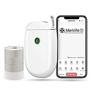 Marklife P11 Label Maker Machine with 4 Rolls Tape,Mini Thermal Wireless Inkless Sticker Printer Machine for Home Kitchen Office Organization