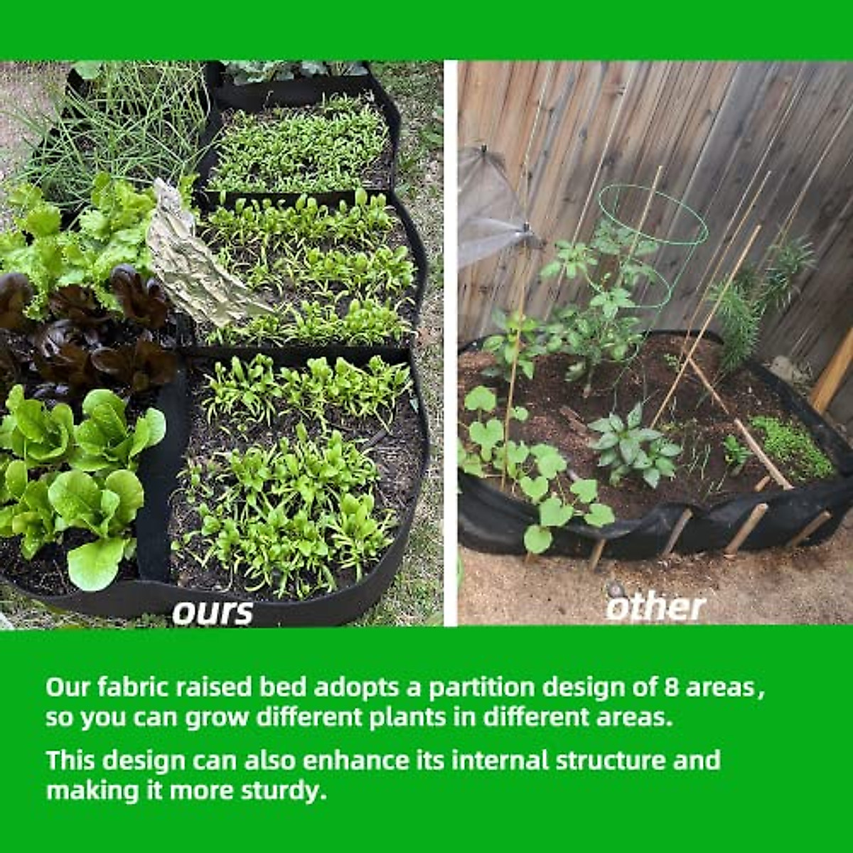 Fabric Raised Garden Bed, 128 Gallon 8 Grids Plant Grow Bags, 3x6FT Breathable Planter Raised Beds for Growing Vegetables Potatoes Flowers, Rectangle Planting Container for Outdoor Indoor Gardening