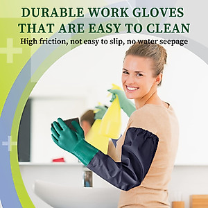 Coopache Full Arm Rubber Gloves, 25" Long Sleeve Waterproof Pond Gloves, Chemical Resistant Gloves Reusable for Men and Women Green & Blue, Large