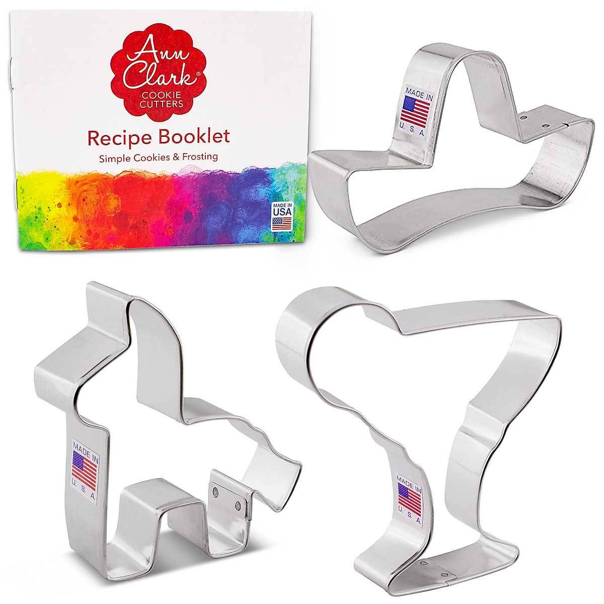 Cinco de Mayo Cookie Cutters 3-Pc Set Made in USA by Ann Clark, Pinata, Sombrero, Margarita Glass