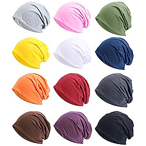 Tergy 12 Pieces Unisex Beanie Hats for Men Women Slouchy Beanie Hip-Hop Caps Lighweight Soft Skull Caps for Chemo Sleep (Polyester, Multicolor)