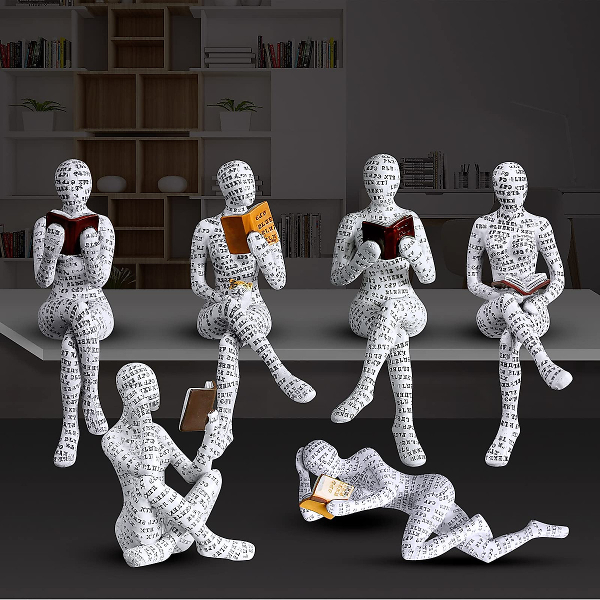 BEY-DMLS Reading Lady Statue, Lady Statue Decorative Female Figurine Thinker Statue Aesthetic Sculpture Room Decor, Bookshelf Desk Home Living Room Bedroom Decor Modern Abstract Decor (F)