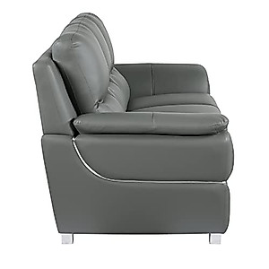 Blackjack Furniture Binion 1 Piece Modern Genuine Leather Sofa for Living Room with Padded Headrest, Wide Arms & Chrome Accents, Elegant Upholstered Couch, Sofa, Gray
